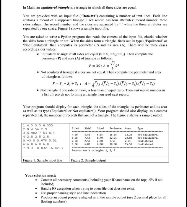 SOLVED: don't use function, lists and files In Math; an equilateral ...