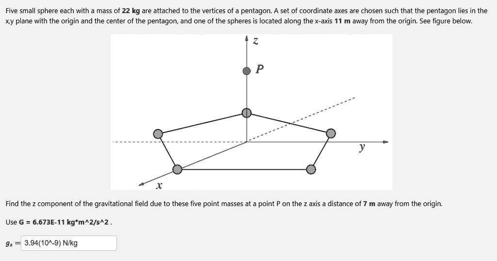 Five small sphere each with a mass of 22 kg are attached to the ...