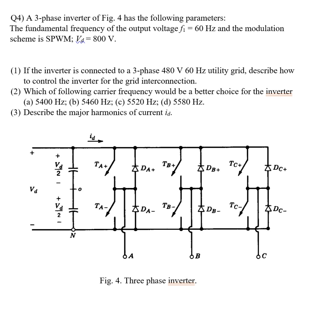 SOLVED: Q4) A 3-phase inverter of Fig. 4 has the following parameters ...