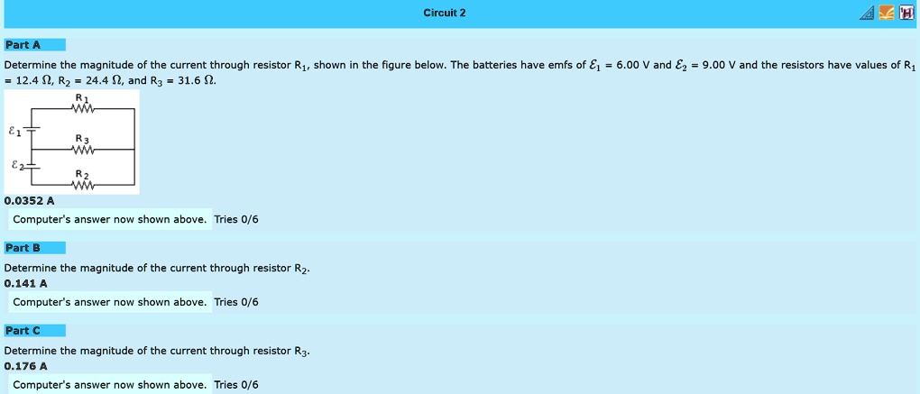 Solved Circuit Part Determine The Magnitude Of The Current Through