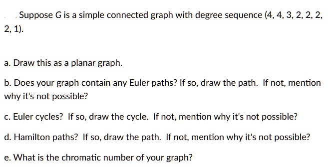 SOLVED: Suppose G is a simple connected graph with degree sequence (4,4 ... SOLVED: Suppose G is a simple connected graph with degree sequence (4,4 ...