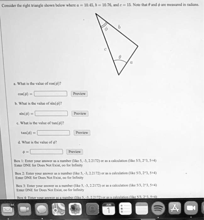 SOLVED: Consider the right triangle shown below whcre 10.45,6 10.76,and