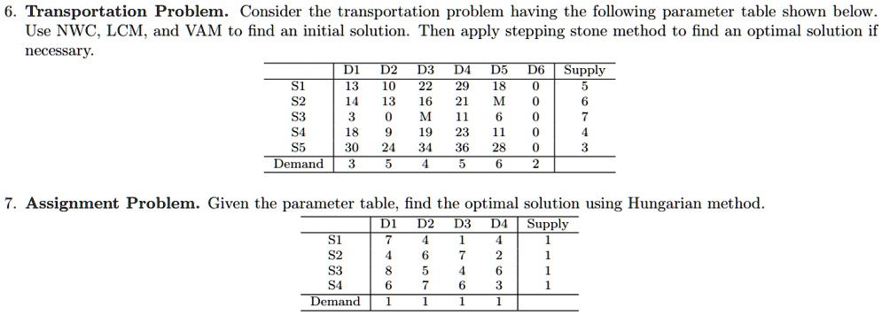 SOLVED: Transportation Problem: Consider the transportation problem ...