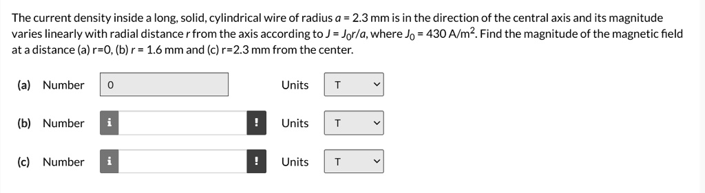SOLVED: The current density inside a long, solid, cylindrical wire of ...