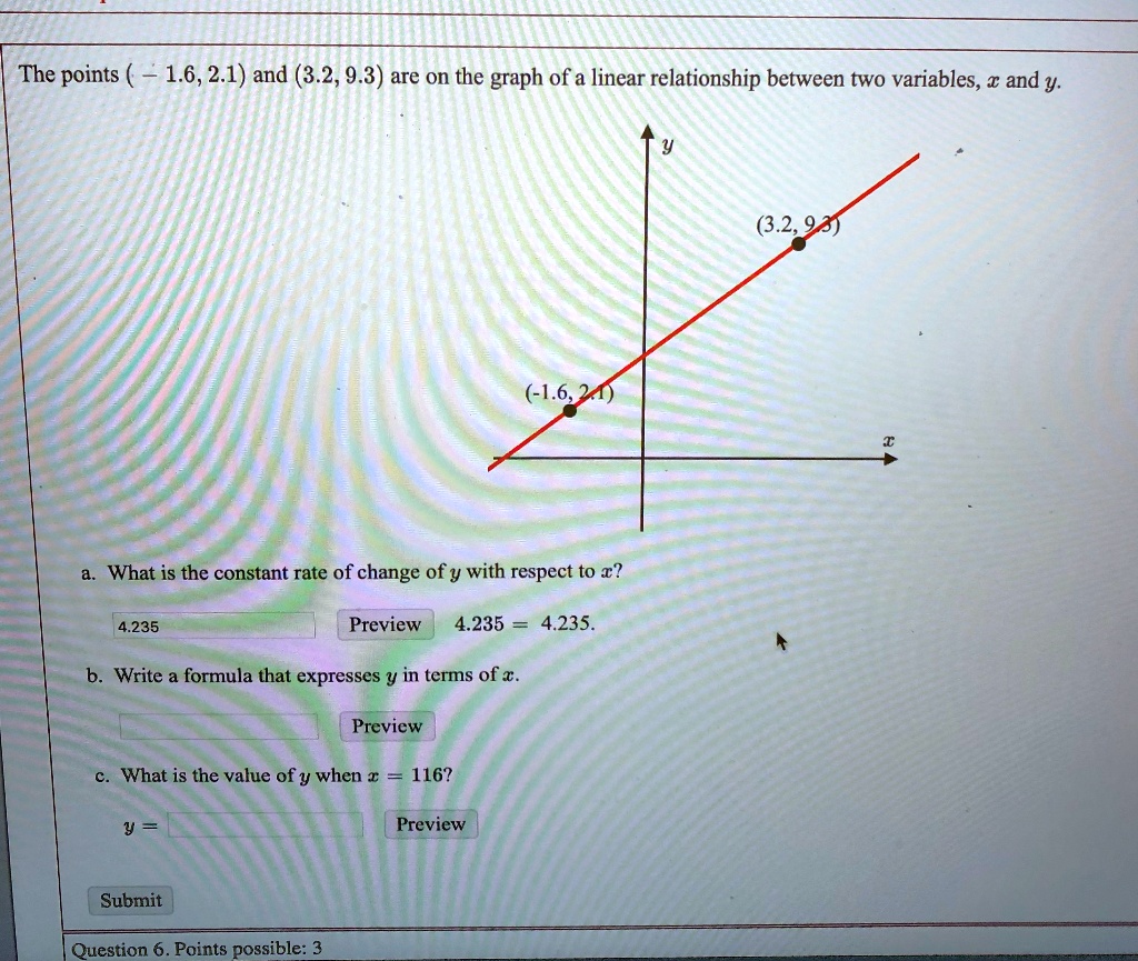 the points 1621 and 3293 are on the graph of a linear relationship between two variables and y ...