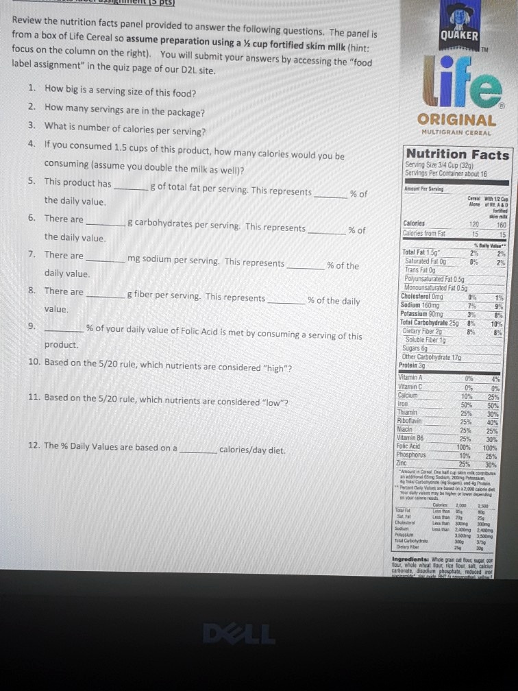 h2pe review the nutrition facts panel provided to answer the from ...