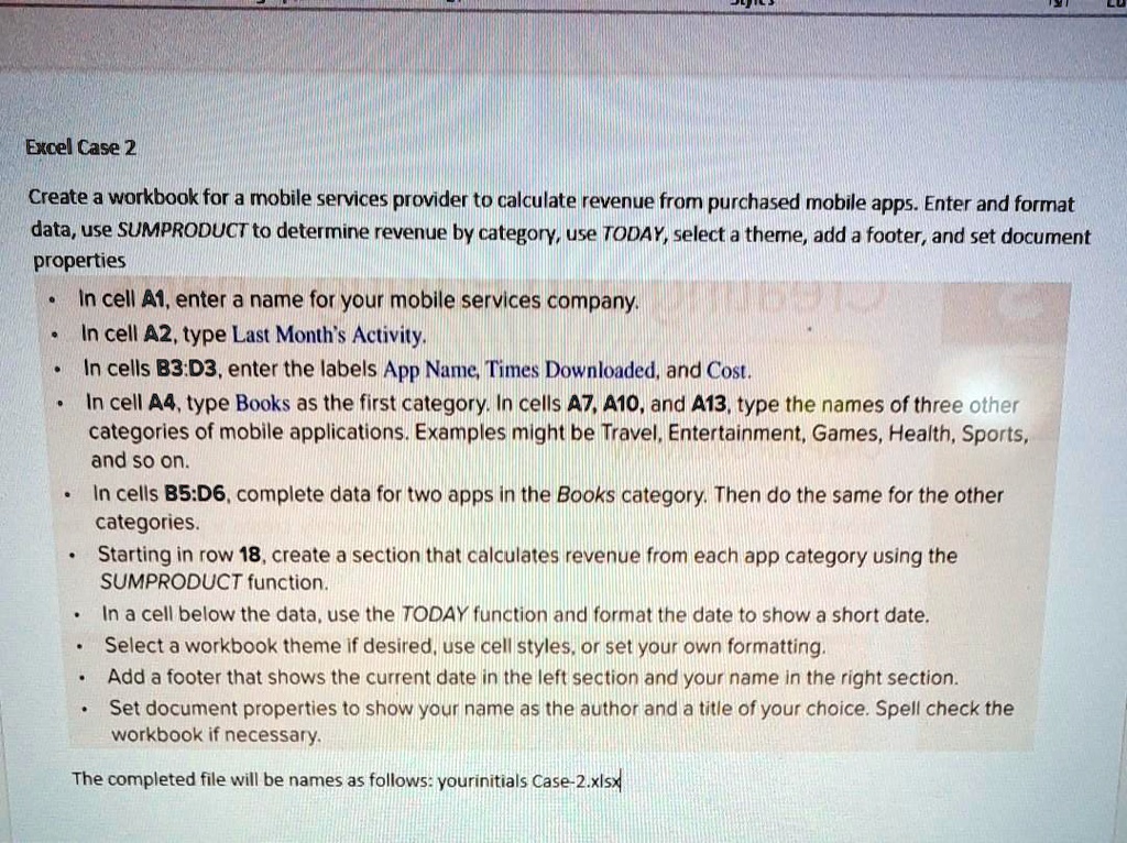 SOLVED: Create a workbook for a mobile services provider to calculate ...