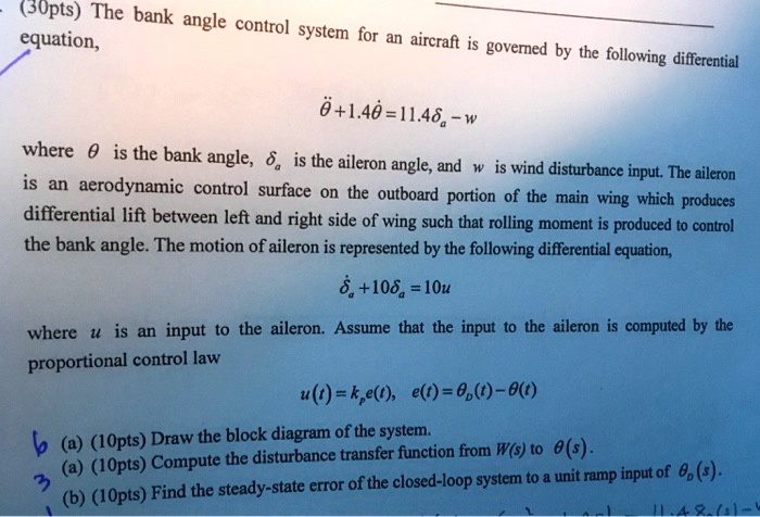 SOLVED: The bank angle control system for an aircraft is governed by ...