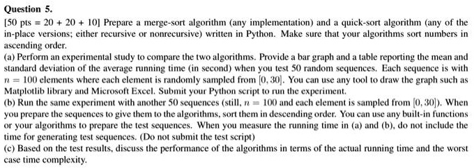 SOLVED: Question 5. 50 pts = 20 + 20 + 10] Prepare a merge-sort ...