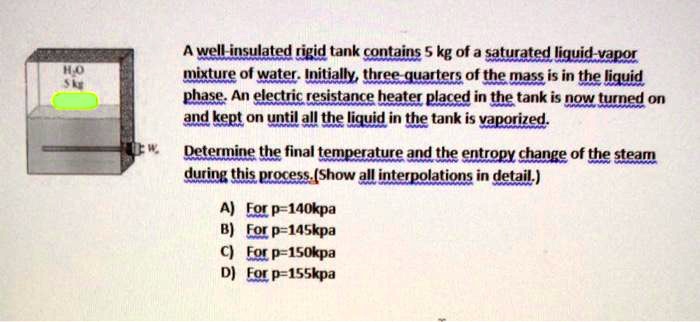 H2O 5kg A well-insulated rigid tank contains 5 kg of a saturated liquid ...