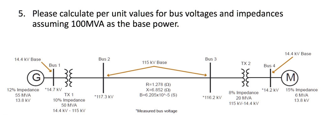 SOLVED: Please calculate per unit values for bus voltages and ...