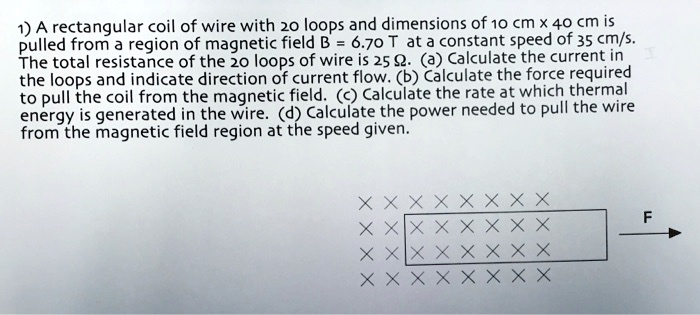 SOLVED: A rectangular coil of wire with 20 loops and dimensions of 10 cm x 40 cm is pulled from ...