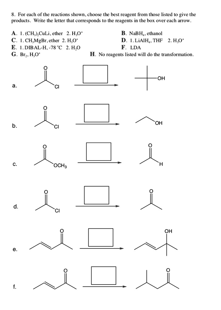 SOLVED: For each of the reactions shown. choose the best reagent from ...