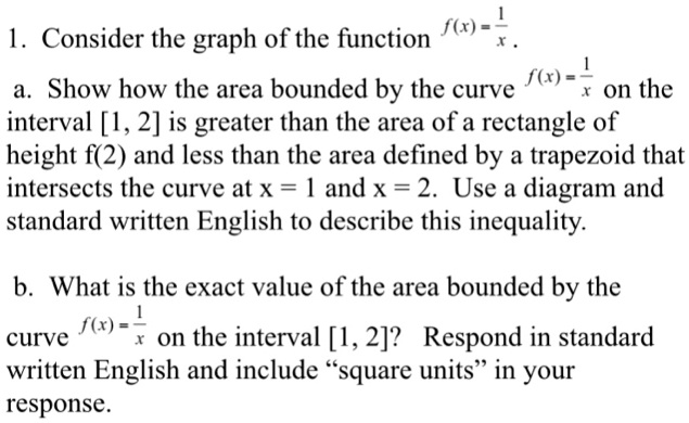 SOLVED: 1. Consider the graph of the function fr) Show how the area bounded by the curve f6) on ...