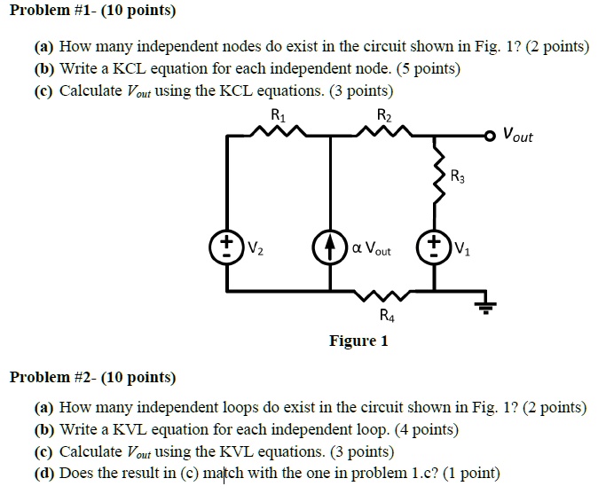 Problem #1- (10 points) (a) How many independent nodes do exist in the circuit shown in Fig. 1 ...