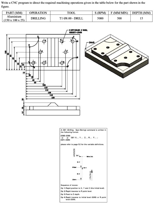 Write a CNC program to direct the required machining operations given ...