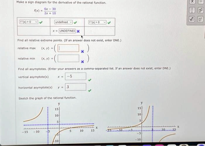 SOLVED: Make a sign diagram for the derivative of the rational function ...