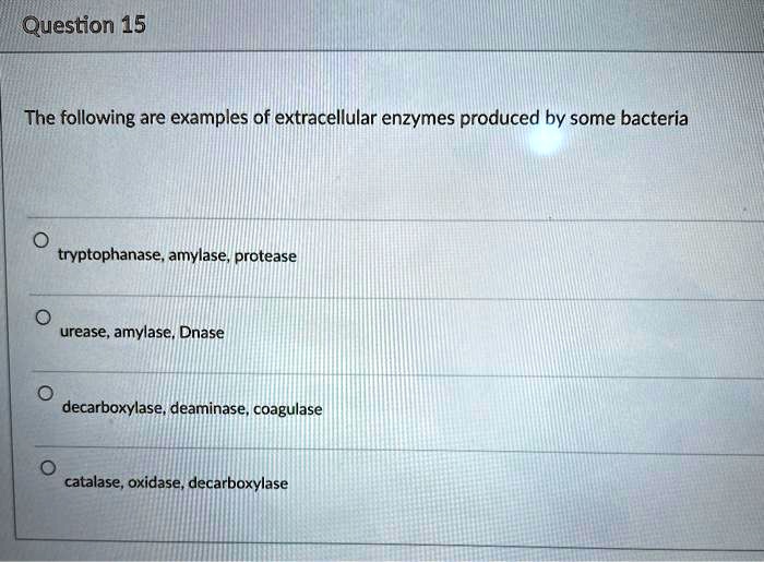 SOLVED: The following are examples of extracellular enzymes produced by ...