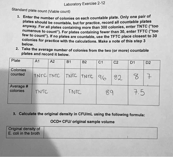 SOLVED:Laboratory Exercise 2-12 Standard plate count (Viable count ...