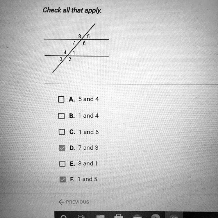 SOLVED: 'Which angles are corresponding angles check all that apply ...