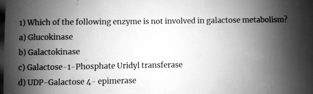 SOLVED: Which of the following enzymes is not involved in galactose ...