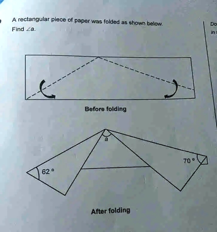 SOLVED: A rectangular piece of paper was folded as shown below; Find Za ...