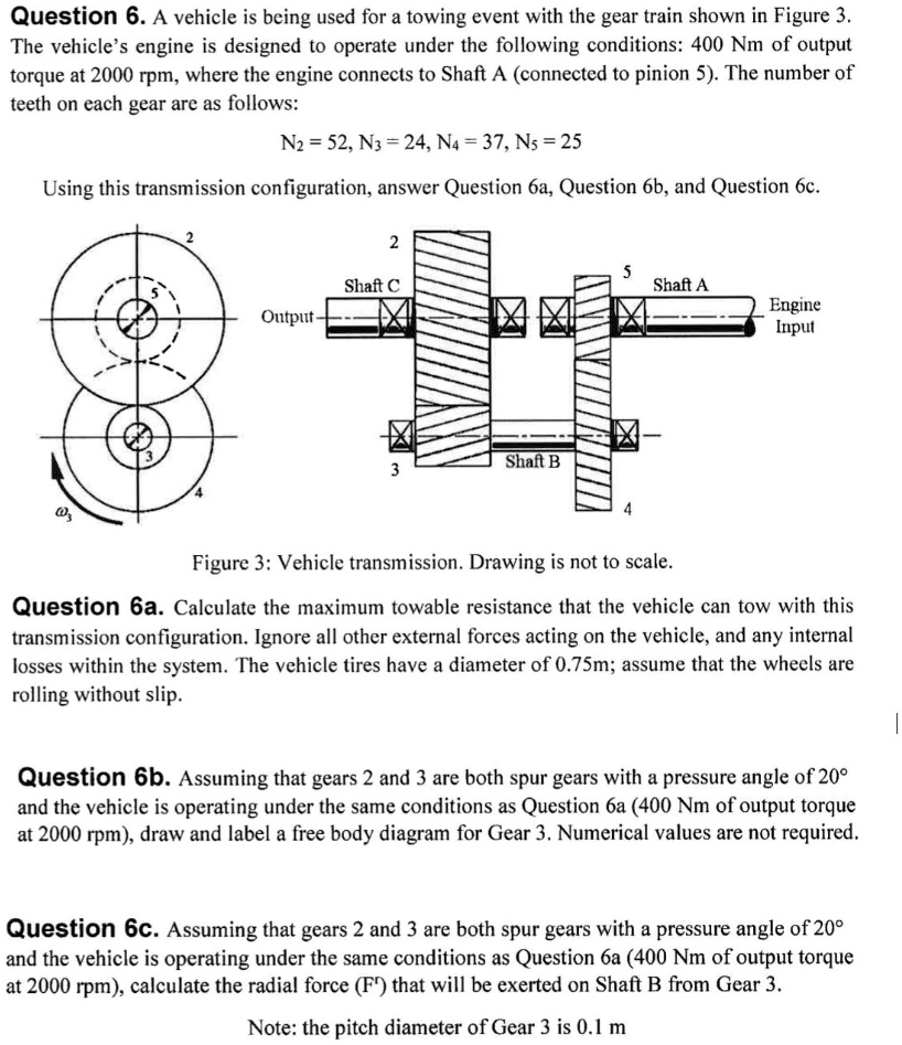 SOLVED: Question 6. A vehicle is being used for a towing event with the gear train shown in ...