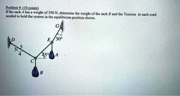 SOLVED: Problem 9 (10 points): If the sack has a weight of 350 N ...