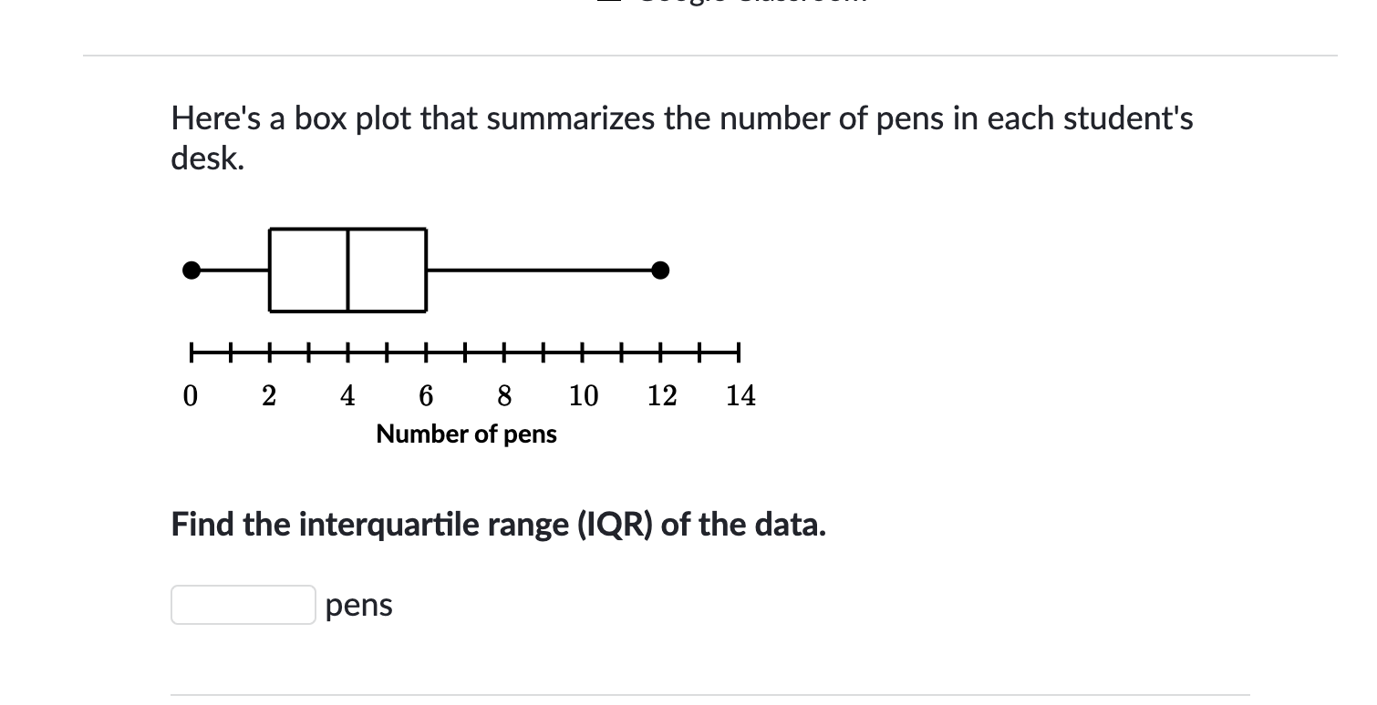 SOLVED: Here's a box plot that summarizes the number of pens in each ...