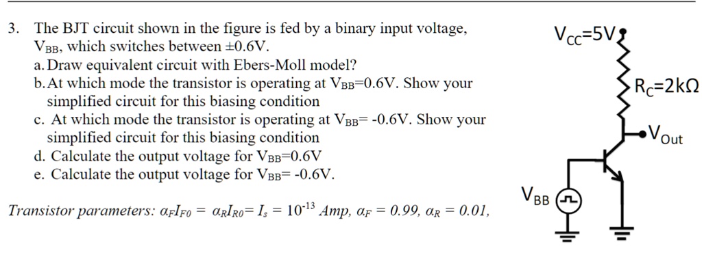 SOLVED: 3. The BJT circuit shown in the figure is fed by a binary input voltage. VBB, which ...