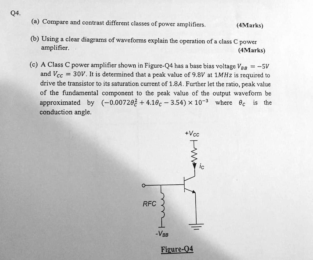 SOLVED: Q4. (a) Compare and contrast different classes of power amplifiers. (4 marks) (b) Using ...