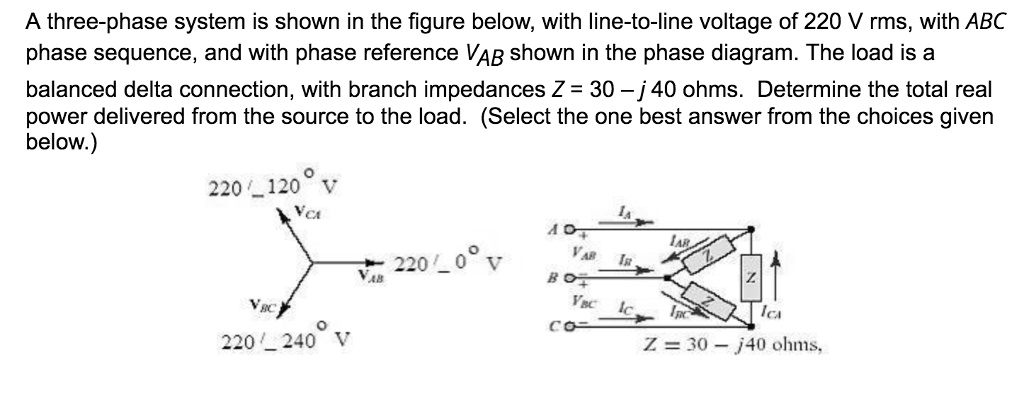 SOLVED: A three-phase system is shown in the figure below, with line-to ...