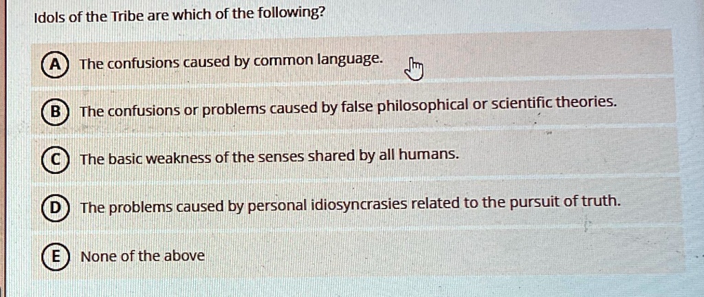 SOLVED: Idols of the Tribe are which of the following? The confusions ...
