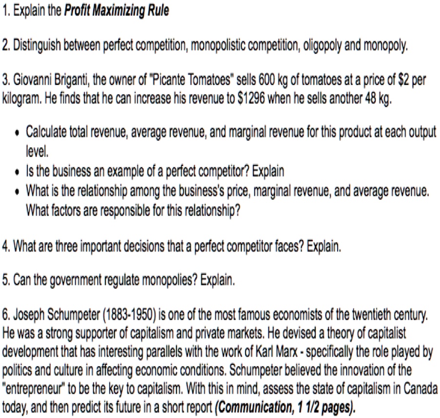 1. Explain the Profit Maximizing Rule 2. Distinguish between perfect ...