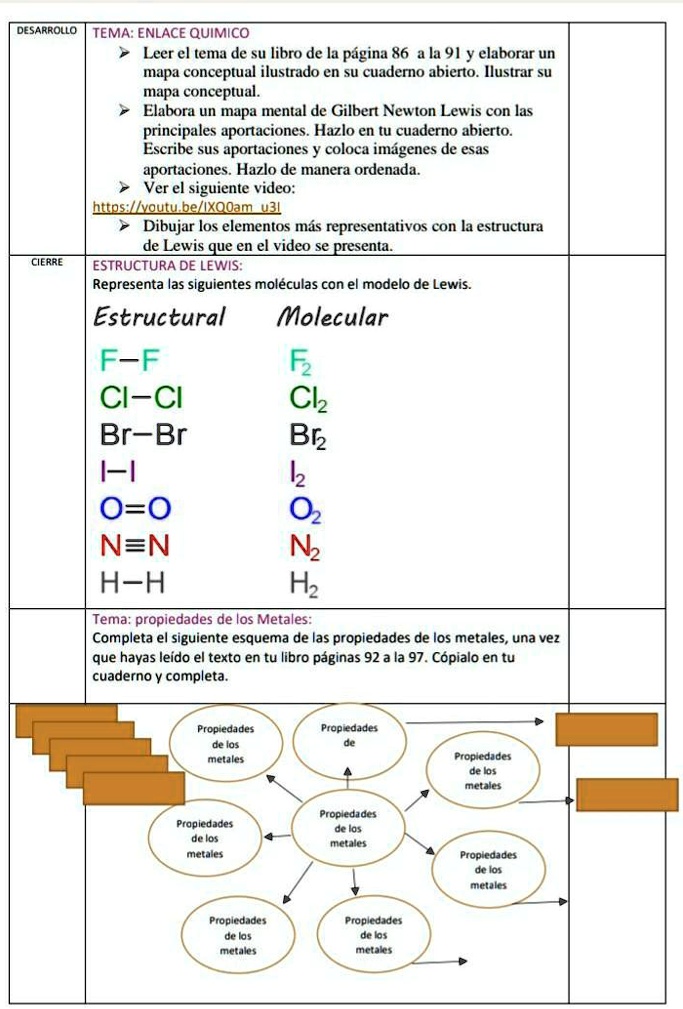 SOLVED: Tema: propiedades de los Metales: Completa el siguiente esquema ...
