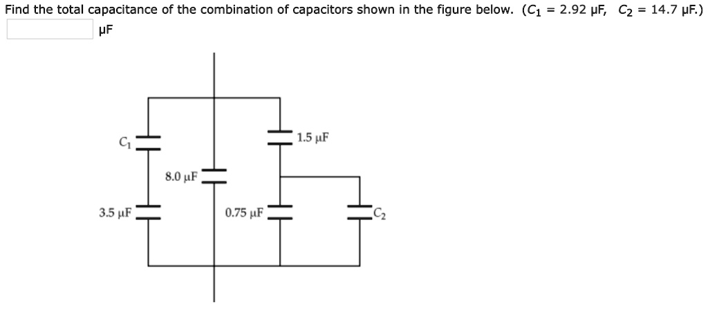 SOLVED: Find the total capacitance of the combination of capacitors shown in the figure below ...