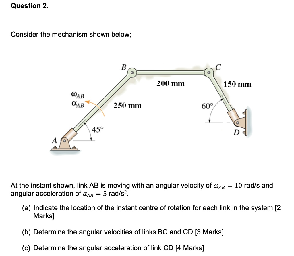 SOLVED: Consider the mechanism shown below: B 200 mm 150 mm WAB OAB 250 ...