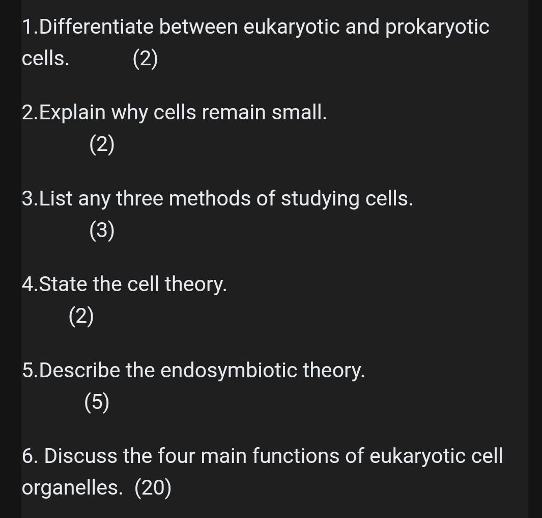 SOLVED: 1.Differentiate between eukaryotic and prokaryotic cells. (2) 2 ...