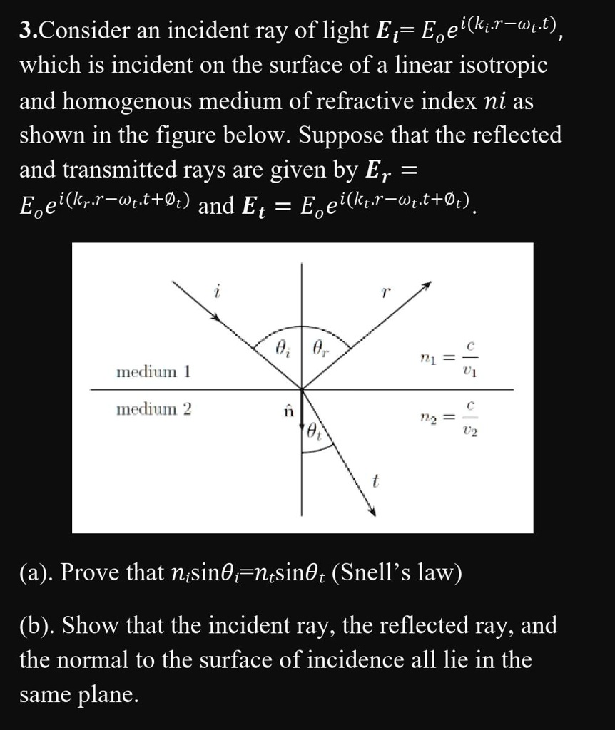 3 consider an incident ray of light e1 e2e1kr wt which is incident on ...
