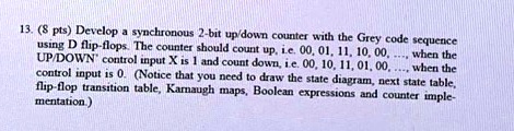 SOLVED: Develop a synchronous 2-bit up/down counter with the Grey code sequence using D flip ...