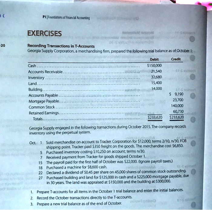 SOLVED: P1Foundationsof Financial Accounting EXERCISES 20 Recording Transactions in T-Accounts ...