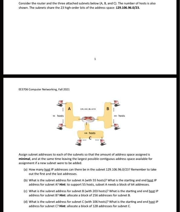 Solved Consider The Router And The Three Attached Subnets Below A And C The Number Of Hosts