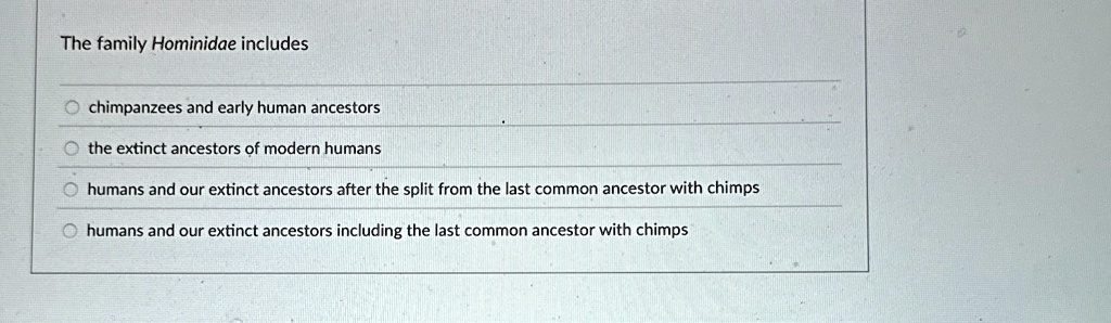 the family hominidae includes chimpanzees and early human ancestors the ...