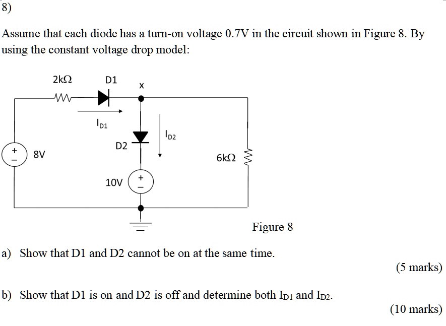 SOLVED: 8) Assume that each diode has a turn-on voltage 0.7V in the ... SOLVED: 8) Assume that each diode has a turn-on voltage 0.7V in the ...