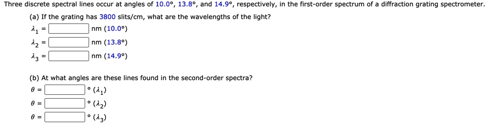 Solved Three Discrete Spectral Lines Occur At Angles Of 10 09 13 80 And 14 90 Respectively In