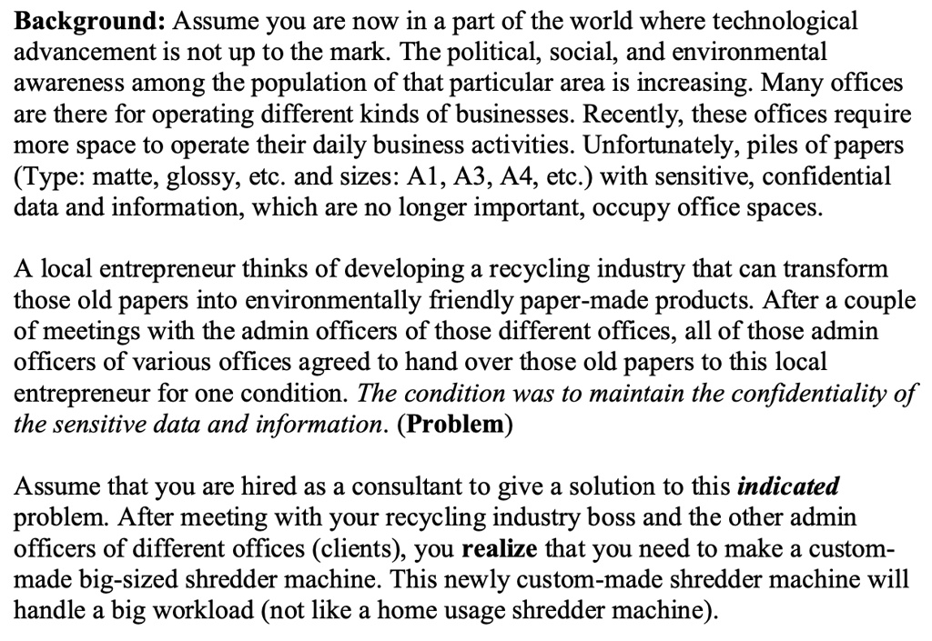 SOLVED: Develop WBS for making the custom made paper shredder, showing ...