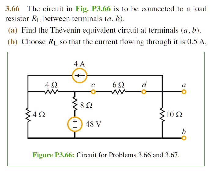 3.66 The circuit in Fig. P3.66 is to be connected to a load resistor RL between terminals (a, b ...