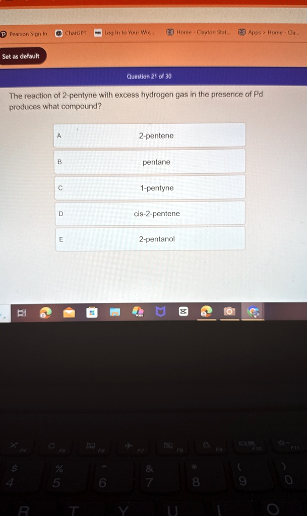 the reaction of 2 pentyne with excess hydrogen gas in the presence of ...