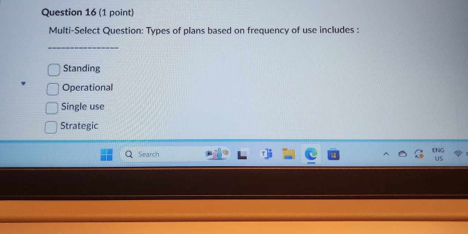 Question 16 (1 point) Multi-Select Question: Types of plans...