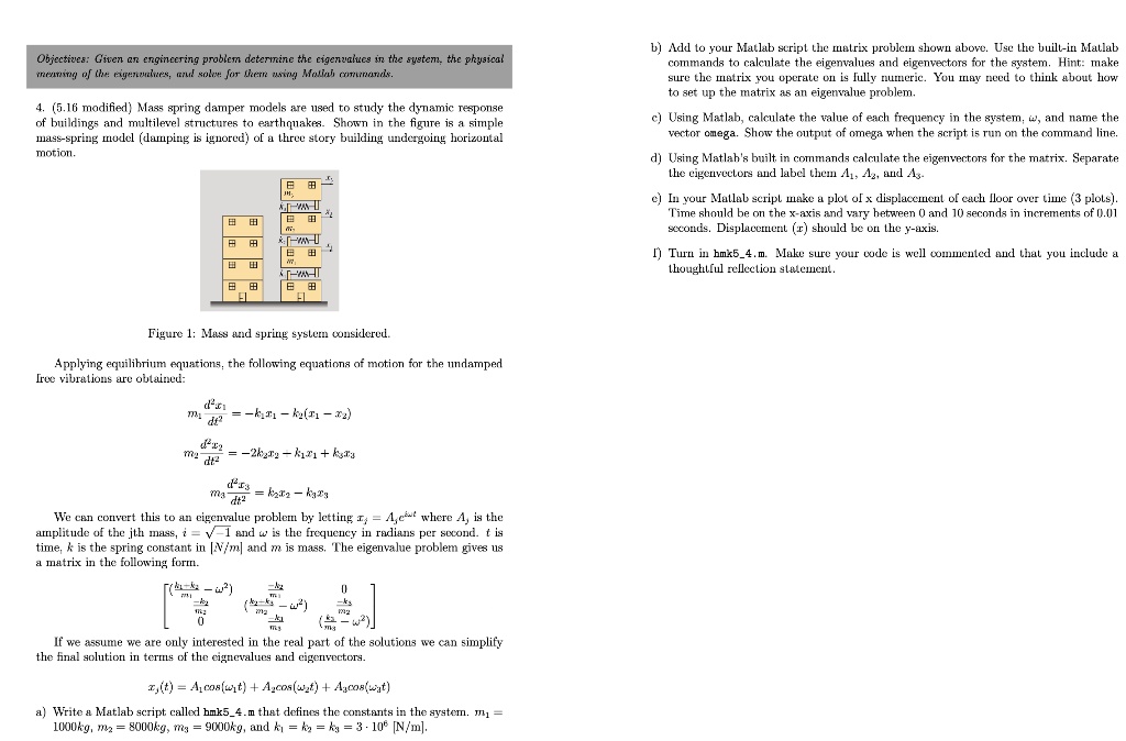Solved B Add To Your Matlab Script The Matrix Problem Shown Above Use The Built In Matlab